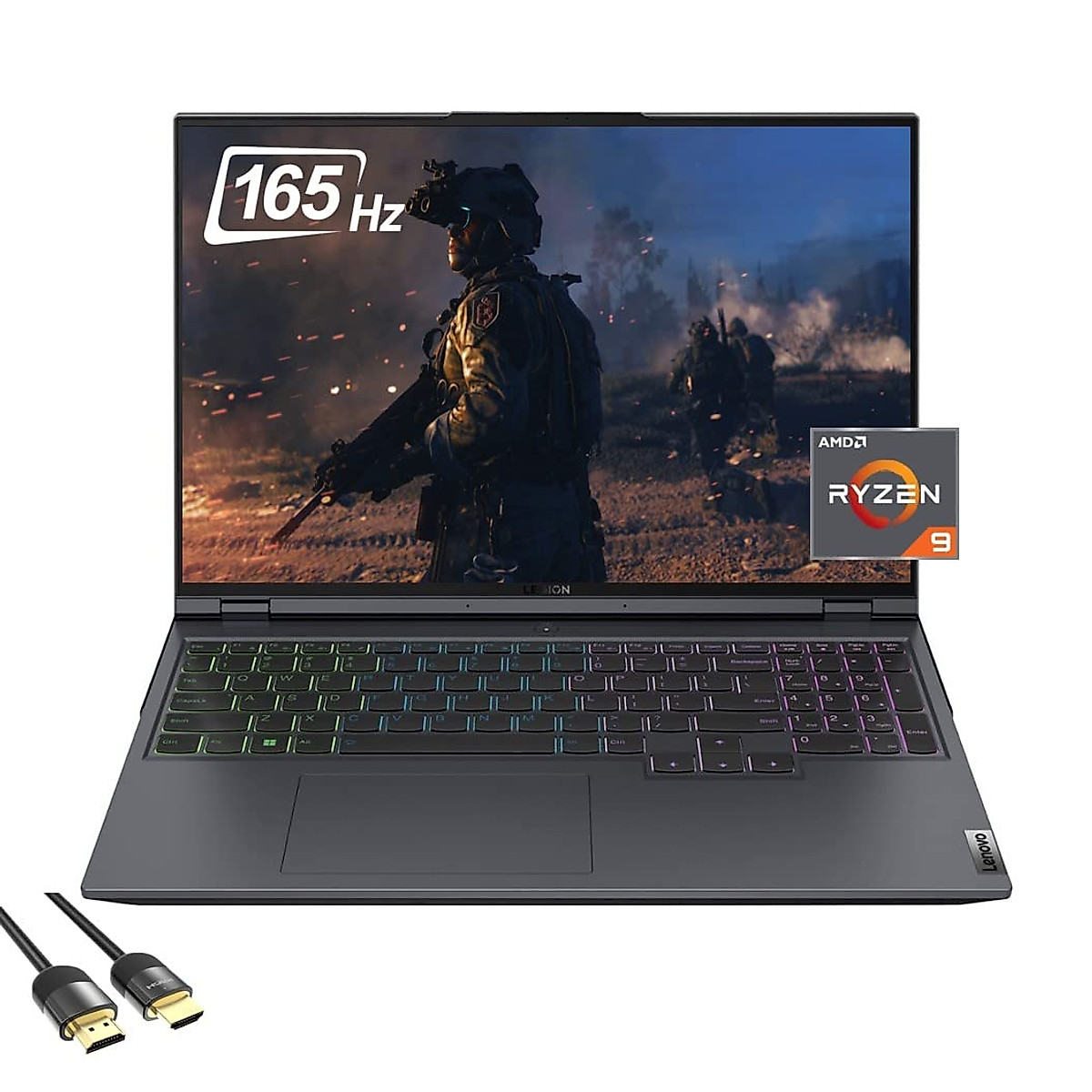 Lenovo Legion 5 Pro Gaming Laptop, 16" QHD IPS 165Hz, AMD 8-Core Ryzen 9 6900HX, GeForce RTX 3070 Ti, 32GB DDR5, 2TB PCIe SSD, VR Ready, HDMI, RJ45, WiFi 6, 4-Zone RGB, SPS HDMI 2.1 Cable, Win 11