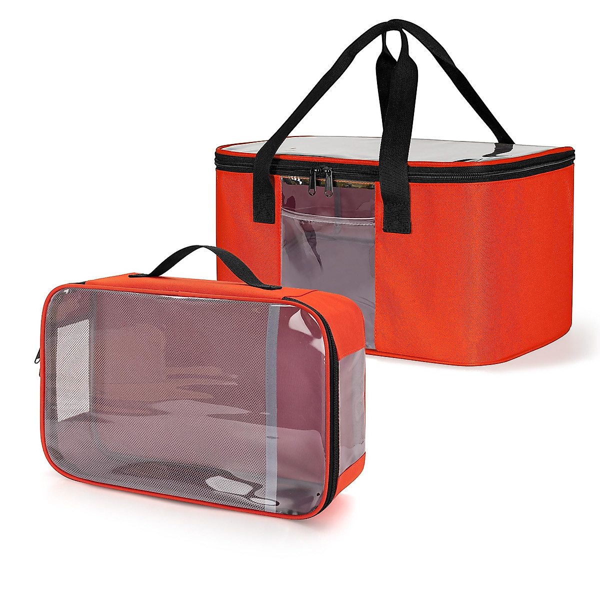 Rexmica 2pcs Large Toy Storage Organizer Bag Compatible with Lego Bricks, Construction Toy Travel Bag for Toy Interlocking Gear, Stacking Block, Building Blocks, Magnetic Tiles, Toy Cars, Orange