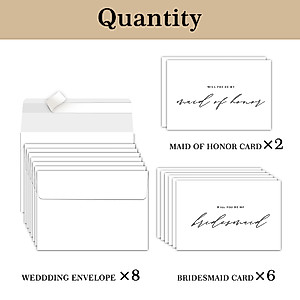 Huokiriki 8 Sets Bridesmaid Proposal Cards, Will You Be My Bridesmaid Cards for Bridal Party, 2 Maid of Honor Card and 6 Bridesmaid Cards, Thick Card Stock, 8 Envelopes Included.