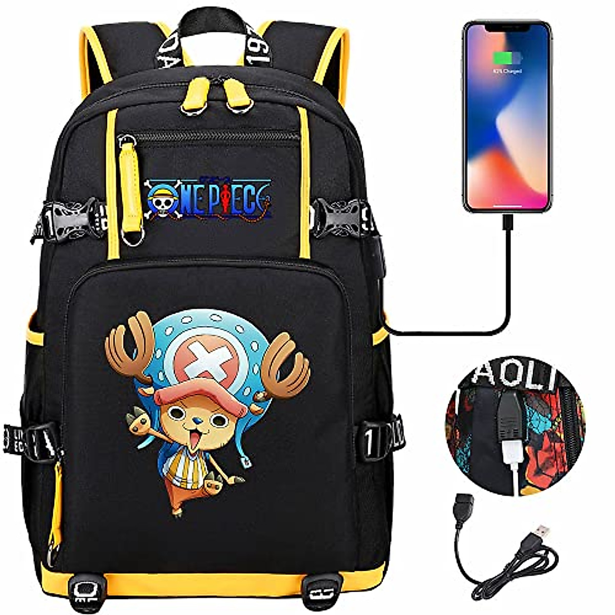Anime One Piece Color Printing Backpack with USB Interface Fashion Casual Large Capacity Laptop Backpack (B4-5)