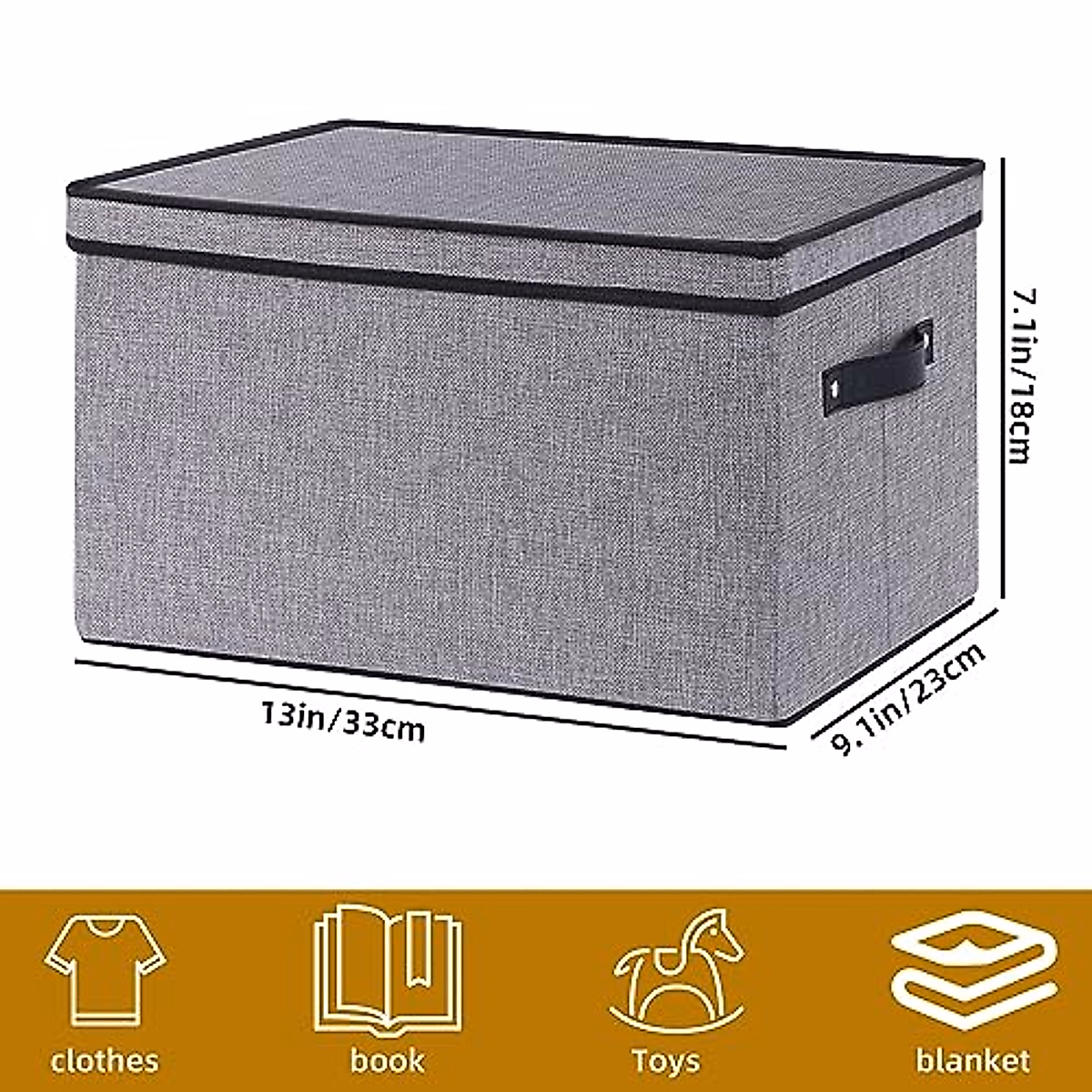 YheenLf Fabric Storage boxes,Storage Baskets for Shelves with Lids, Fabric Storage Bins with Handles, Decorative Linen Closet Organizers Boxes,Medium, Gray, 3-Pack