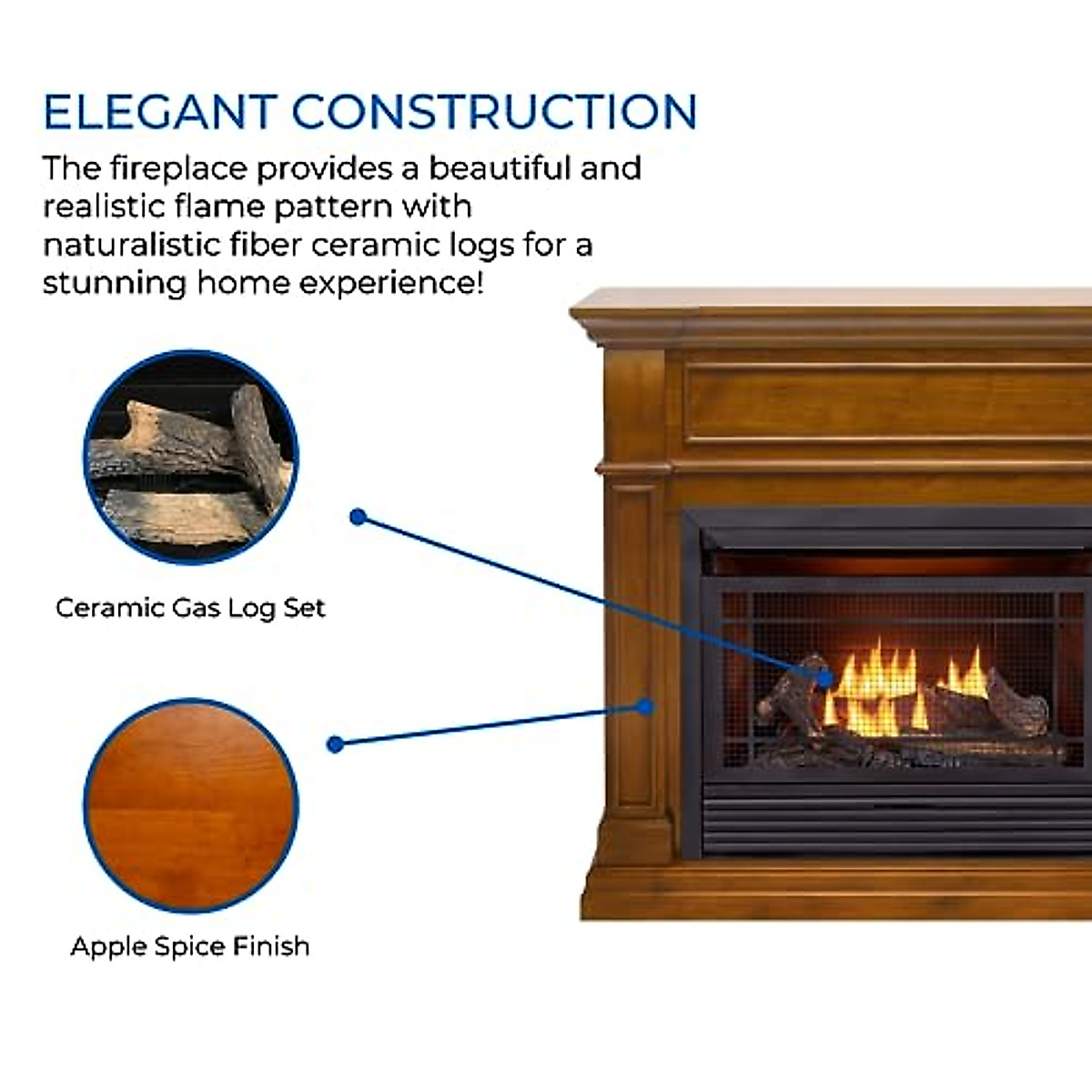 Duluth Forge Dual Fuel Ventless Gas Fireplace System with Mantle, Remote Control, 5 Fire Logs, Use with Natural Gas or Liquid Propane, 26000 BTU, Heats up to 1350 Sq. Ft., Apple Spice