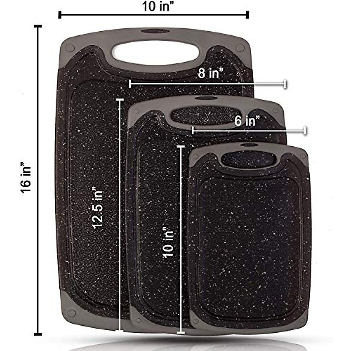 Cutting Board Set for Kitchen- Reversible Cutting Boards 3pcs, BPA Free non-porous Juice Grooves, Easy Grip Handle Black Marble Granite Color Cutting board, Dishwasher Safe