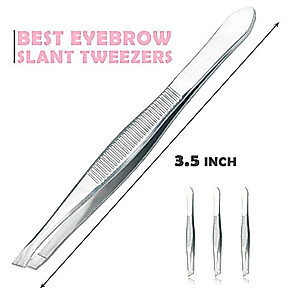 12Pcs Stainless Steel Tweezers Set - Slant Tip Tweezers for Women Eyebrow Tweezers for Men Precision Facial Hair Tweezers for Eyebrows - Long Tweezers Silver Gripper Tweezers for Ingrown Hair Tool
