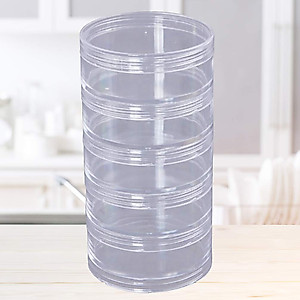 Exceart Craft Beading Case 5 Layer Clear Plastic Box with Lid Stackable Round Box for Beads Crafts Earring Jewelry Findings Commemorative Coin Nail Art Rhinestones Boxes
