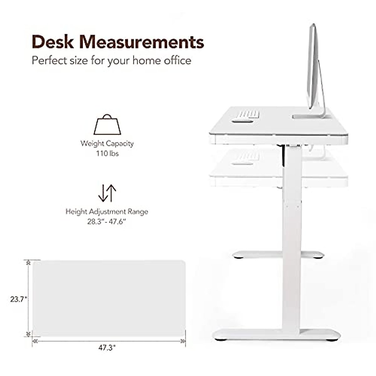 FLEXISPOT EW8 Comhar Electric Standing Desk with Drawers Charging USB A to C Port, Height Adjustable 48" Whole-Piece Quick Install Home Office Computer Laptop Table with Storage (White Top + Frame)