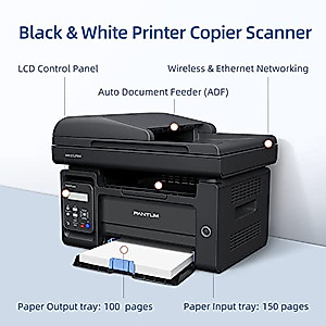 Pantum M6552NW All in One Laser Printer Scanner Copier Wireless Monochrome Black and White Printer Home Office - Print Copy Scan, Speed Up to 23 ppm, 50-Sheet ADF, 150 Large Paper Capacity