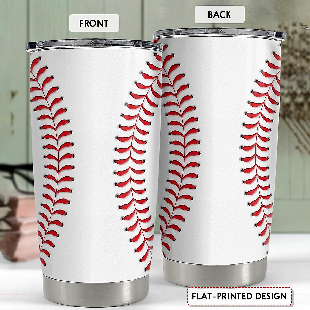 SANDJEST Baseball Tumbler Cup 20oz Stainless Steel Insulated Travel Mug Tumblers Cup Baseball Gift for Women Men Mom Gifts for Birthday Christmas