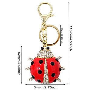 Honbay 1PCS Rhinestone Metal Ladybug Keychain Sparkling Crystal Ladybird Keyring Pendant Insects Key Chain Decoration in A Box for Bag Purse Wallet Handbags Backpack
