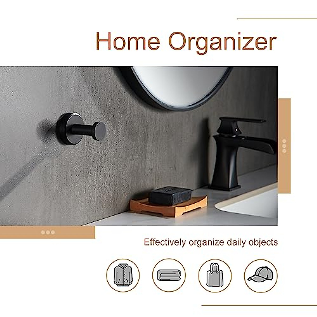 APLusee Matte Black Robe Towel Hook, Stainless Steel Modern Coat Hook, Utility Shower Towel Hanger for Bathroom Kitchen Home Storage