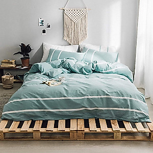 HYPREST Blue Striped Duvet Cover, 100% Cotton Duvet Cover Queen Soft Breathable Bedding Set