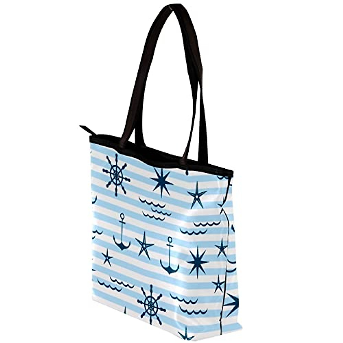 Women's Large Size Canvas Shoulder Bag Hobo Crossbody Handbag Casual Tote, Navy Blue Anchor Marine Striped Cartoon