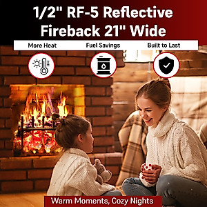 Grate Wall of Fire Model RF-5 Reflective Fireback – 21" Wide x 15.5" Tall, 1/2" Thick Steel – Boosts Fireplace Heat, One-Piece Design, Made in The USA – Compatible with Any Fireplace Grate