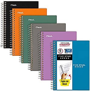 Five Star Personal Spiral Notebooks, 6 Pack, 1-Subject, College Ruled Paper, 7" x 4-3/8", Small Size, 100 Sheets, Assorted Colors (38028)