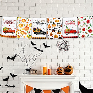 6 Set Holiday Kitchen Towels for Halloween Fall Christmas Decorative Dishtowels,Halloween Hand Towels Absorbent Dishcloths Autumn Tea Towels Wash Cloths for Thanksgiving Christmas Kitchen Decor