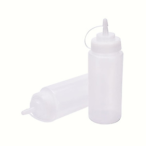 Plastic Translucent White Squeeze Condiment Bottles with Tip Cap,16 Oz,Set of 6Pcs