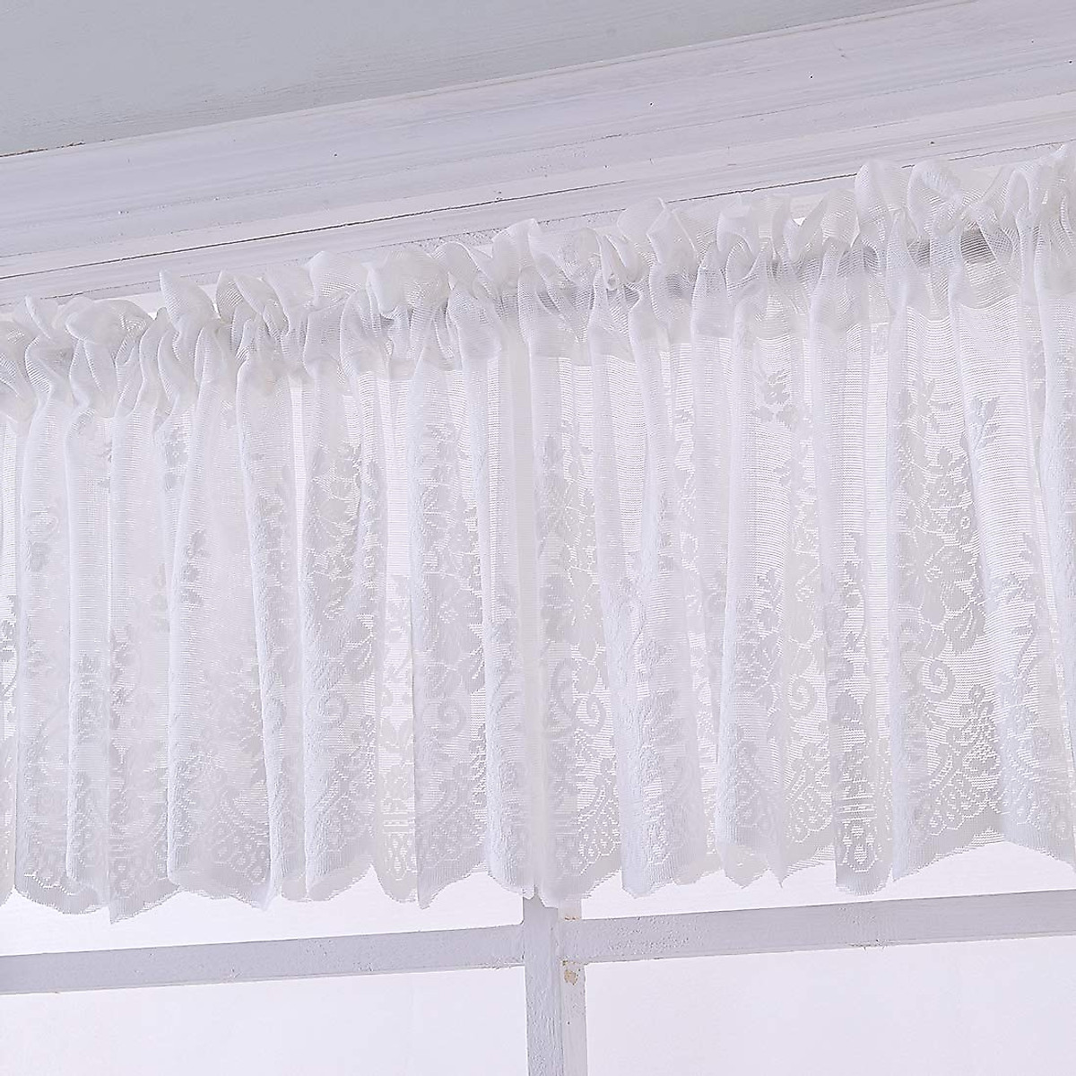 vctops Lace Sheer Kitchen Cafe Curtain Valance Floral Embroidered Rod Pocket Short Curtain for Small Window 1 Piece (51" x 16", White)