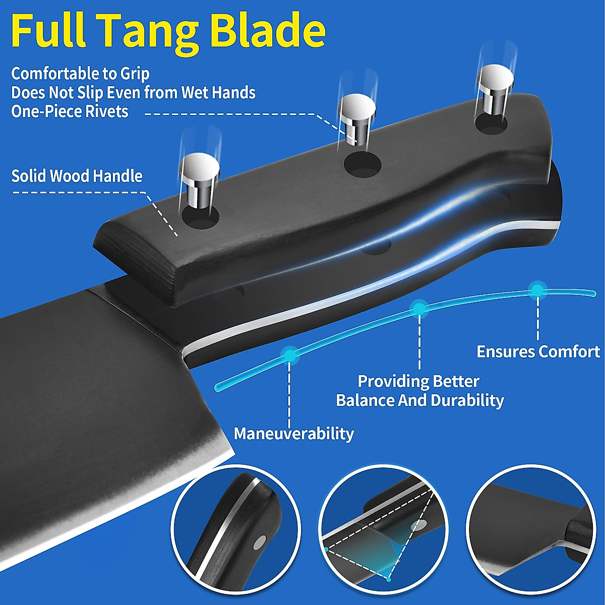 XYJ Portable Chef Knife Set Professional,Japanese Chef Knives With Sheath,Sharpener Rod,Cleaver Boning Knife For Vegetable Meat Cutting Camping Kitchen Knives,Full Tang,Gifts for Mom Dad