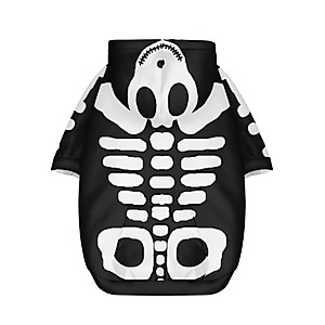 Howilath Dog Bone Halloween Costume, Dog Skeleton Hoodie Pet Clothes, Skull Zipper Clothes for Dogs, Sweatshirt with Hat, Dog Cat Hooded Shirts Sweatshirts - M