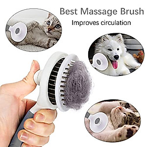 Cat Grooming Brush, Self Cleaning Slicker Brushes for Dogs Cats Pet Grooming Brush Tool Gently Removes Loose Undercoat, Mats Tangled Hair Slicker Brush for Pet Massage-Self Cleaning Upgraded (Gray)