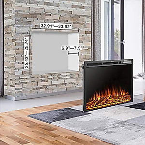 Xbeauty 34 Inch Electric Fireplace Inserts Electric Heater with Remote Control & Timer &3 Colors, Overheating Protection,Touch Screen,750W/1500W