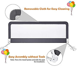 Costzon Double Sided Bed Rail Guard, 2 Pack, Extra Long Swing Down Safety Guard w/Straps, Folding Baby Bedrail for Kids Twin Double Full Queen King Mattress, Gray, 59 Inch