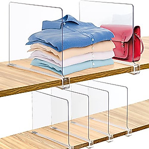 Acrylic Shelf Dividers, Clear Shelf Divider for Closets, Plastic Shelve Divider for Clothes Purses Separators, Wood Shelves Organizer for Bedroom, Kitchen, Office, Cabinets, Bathroom, 6 Pack