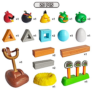 ROLOSO Newly Licensed Angry Birds Toys Playsets Build N’ Launch Construction Brick Assembly Building Blocks Sets Pig City Strike 2 Takedown Space Planet Game Catapult Slingshot Gift Box 20pcs