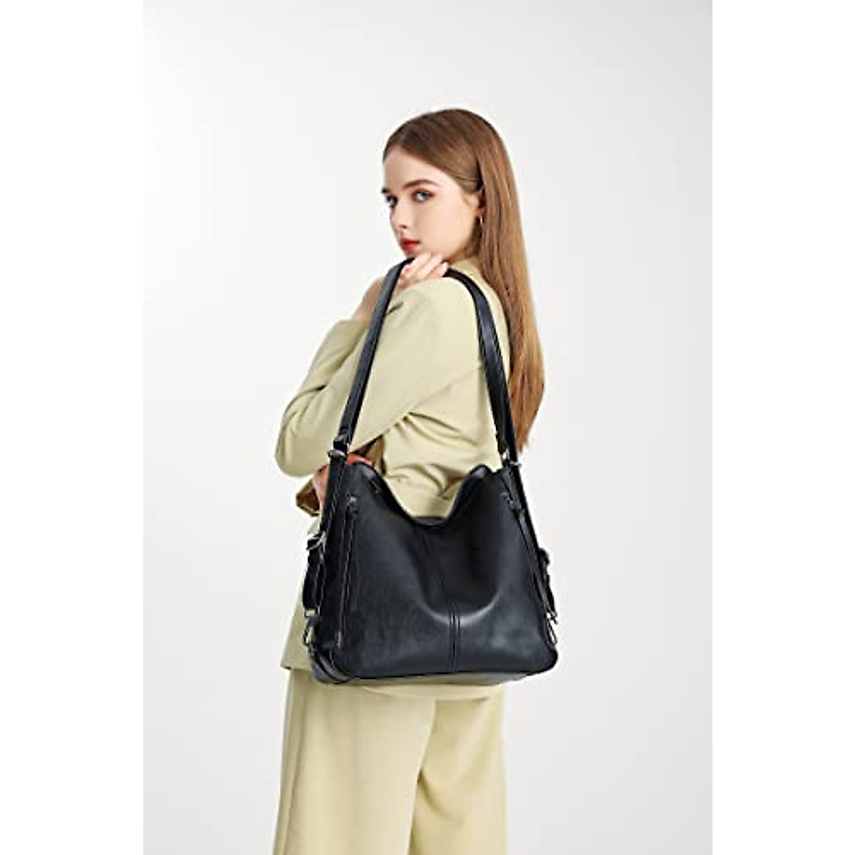 Ashioup Tote Shoulder Bags Large Concealed Carry Purses and Handbags PU Leather Hobo Crossbody Bags for Women (Black)