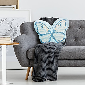 June Garden Decorative Plush Soft Cushion Butterfly Throw Pillow - 16 x 12 Inches - Blue