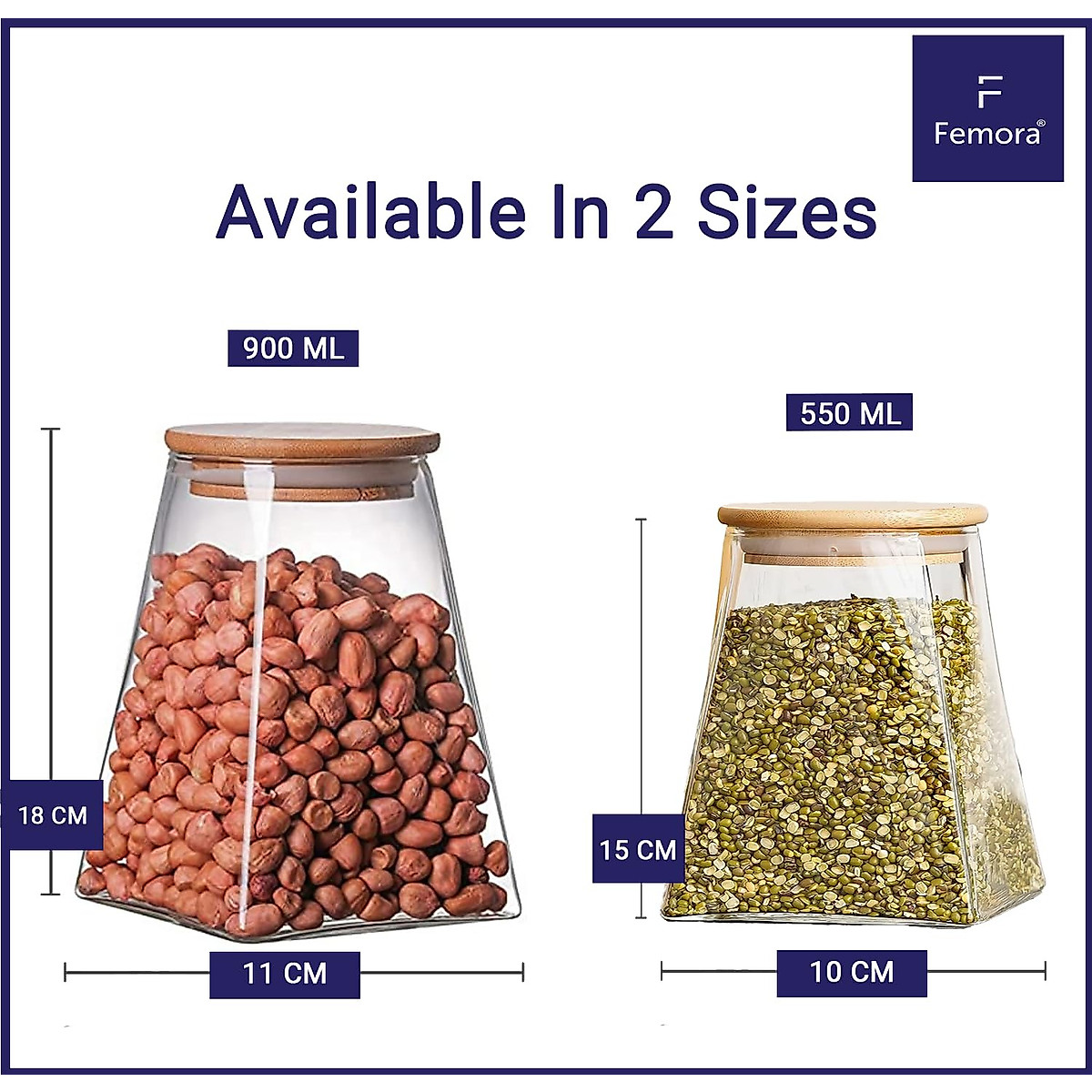 Femora Kitchen Storage Jars Borosilicate Glass Jars for Kitchen With Wooden Lid Air Tight Jar, 900 ML, Pack of 1