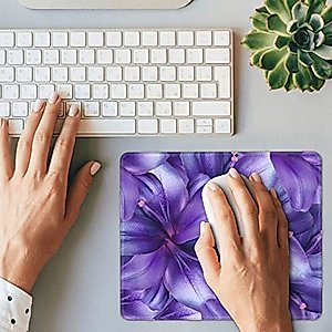 Purple Lily Flowers Printed Mouse Pad with Non-Slip Rubber Base Gaming Mouse Pad for Wireless Mouse Computers Laptop Office 10.2 x 8.3 in