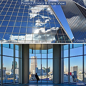 Window Film Privacy One Way Window Reflective Film Sun Blocking, Heat Control and Anti UV Adhesive Mirror Window Tint for Home and Office, 60Inch x 17.7Inch, Silver