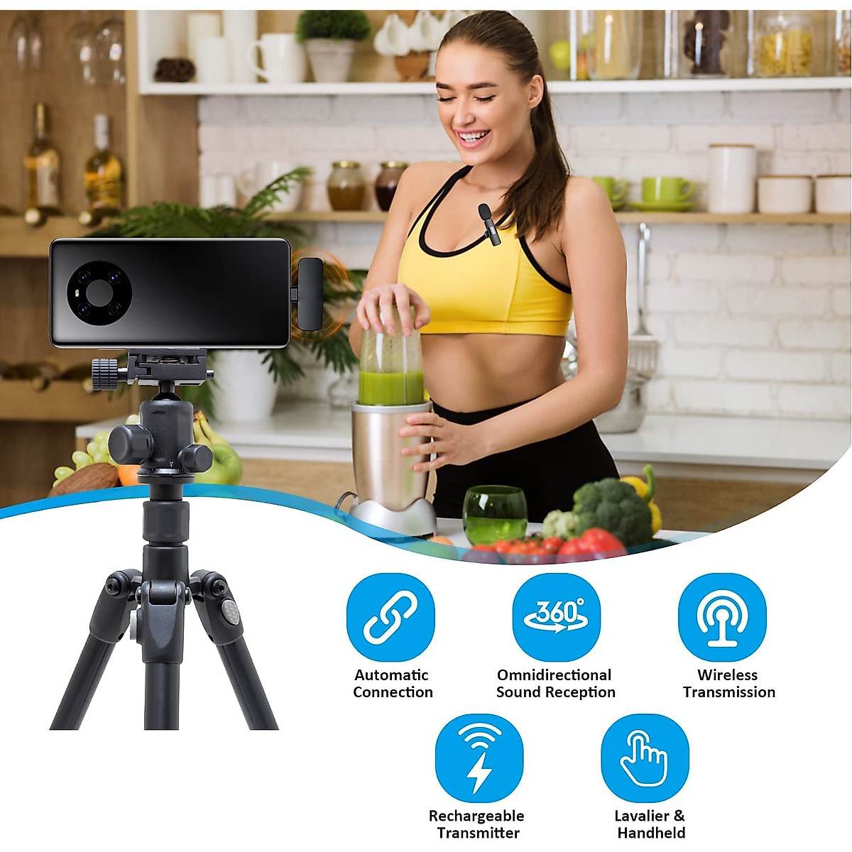 Professional Wireless Lavalier Lapel Microphone for Android Computer - Cordless Omnidirectional Condenser Recording Mic with USB C Interface for Interview Video Podcast Vlog YouTube