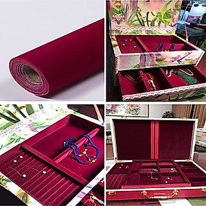 Self Adhesive Velvet Fabric StickyFelt Sheets ，Jewelry， Drawer Liners Craft Fabric Peel and Stick Paper 17.78 x 199.78 cm(Red)