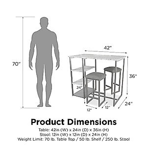 Novogratz Nora 3-Piece Pub Set with Faux Terrazzo Top, Gray