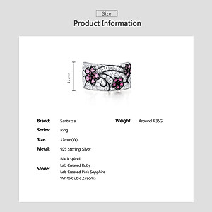 Santuzza Cherry Blossom Ring 925 Sterling Silver Cubic Zirconia Pink Sapphire Flower Band Ring for Women (10)