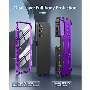 FNTCASE for Samsung Galaxy A14-5G Case: Dual-Layer Protective Textured Shockproof Rugged TPU Cover with Kickstand | Military Grade Drop Protection | Heavy Duty Cell Phone Protector - Purple