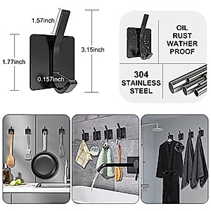 ARIOSOX 4-Packs Heavy Duty Adhesive Hooks, Waterproof Stainless Steel Bathroom Hooks for Towels, Shower Cap and Towel Robe, Closet Hook Wall Mount for Home, Kitchen, RV,Bathroom,Office (Black)