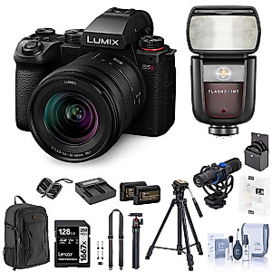 Panasonic LUMIX S5 II Mirrorless Camera with Lumix S 20-60mm f/3.5-5.6 Lens Bundle with Speedlight, 128GB SD Card, Backpack, 2X Battery, Dual Charger, Strap, Aluminum Tripod, and Accessories
