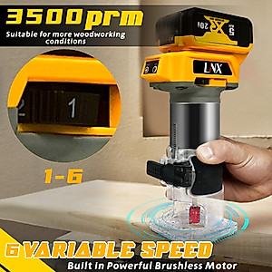 800W Cordless Wood Router Compatible With Dewalt 20V Battery,byczone 30000RPM Brushless Motor Router Attach 12PCS 1/4" Router Bits,6 Speeds Hand Trim Router,(NO Battery)