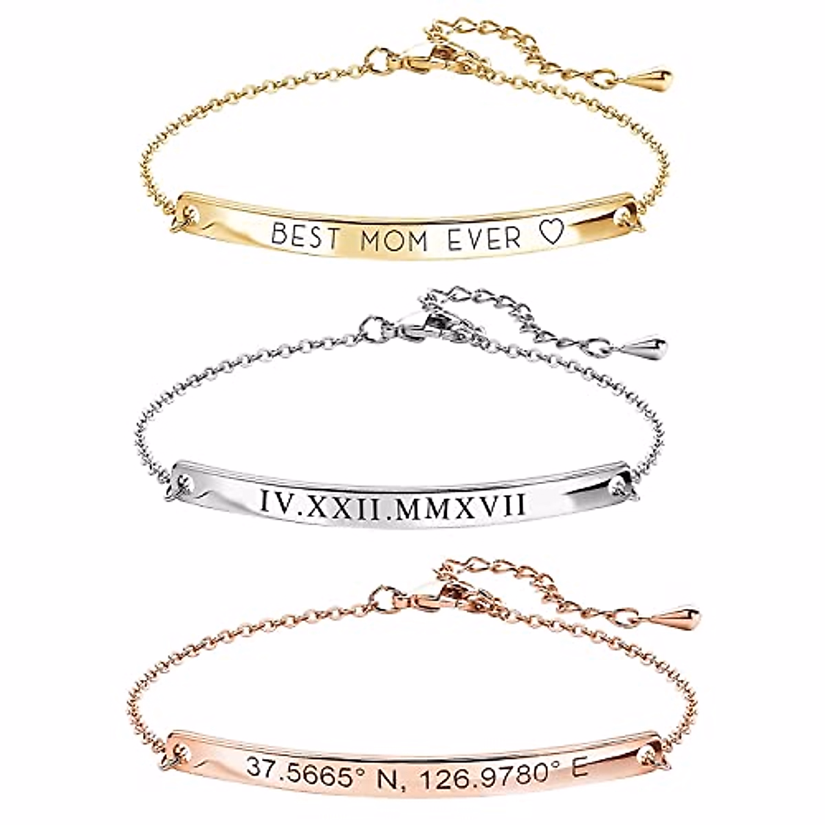 Gold Name Bar Engraved Bracelet Personalized Bracelets for Women Gift for Mom Her Handmade Friendship Bracelets Custom Anniversary Bridesmaid Wedding Gifts Jewelry Birthday Graduation Grandma -12BR