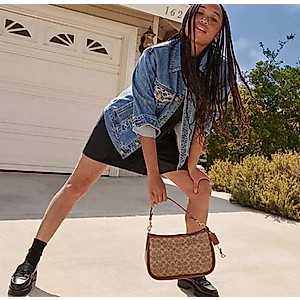 COACH Coated Canvas Signature Cary Crossbody, Tan Rust