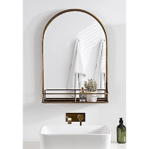 Kate and Laurel Estero Modern Arched Mirror with Shelf, 20 x 28, Gold, Transitional Arch Mirror for Wall