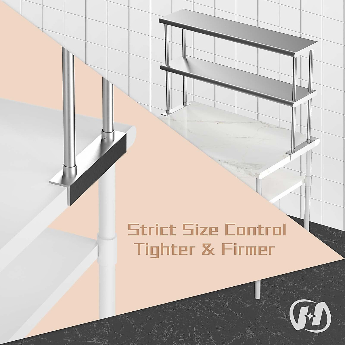 HALLY Double Overshelf of Stainless Steel 12'' x 72'' Weight Capacity 420lb, Commercial 2 Tier Shelf for Prep & Work Table in Restaurant, Home or Kitchen
