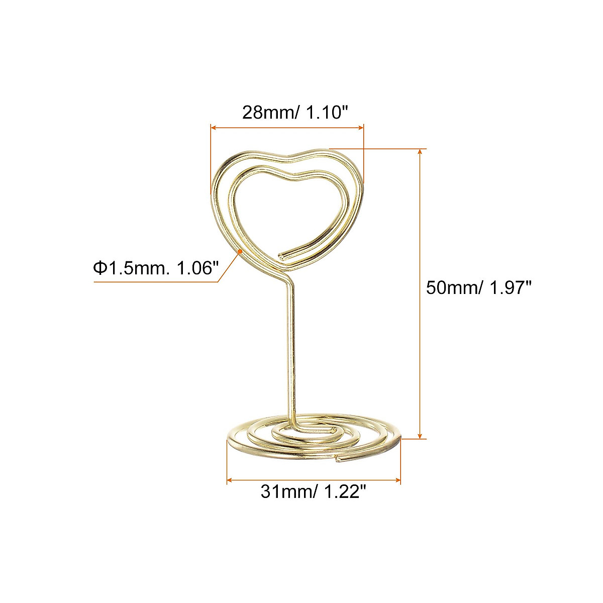 HARFINGTON 12pcs Table Number Holders 1.97 Inch 50mm Tall Mini Heart Shape Steel Photo Holders for Centerpieces Table Place Card Holders for Wedding Reception Party Office Home, Silver Tone