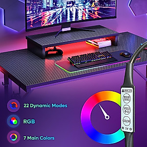 Bestier Small Gaming Desk with Monitor Stand, 42 inch LED Computer Desk, Gamer Workstation with Cup Holder & Headset Hooks, Modern Simple Style Desk for Home Office, Carbon Fiber Black