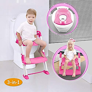 GPCT [Portable] 3-in-1 Kids Toddlers Potty Training Seat W/Step Stool. Sturdy, Comfortable, Safe, Built in Non-Slip Steps W/Anti-Slip Pads. Excellent Potty Seat Step Trainer- Boys/Girls/Baby-Pink