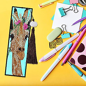 sikiwind Diamond Painting Bookmark, 2pcs 5D DIY Tassel Bookmark Mosaic Embroidery Craft Bookmark Special Shaped Diamond Painting Creative Leather Bookmarks with Tassel