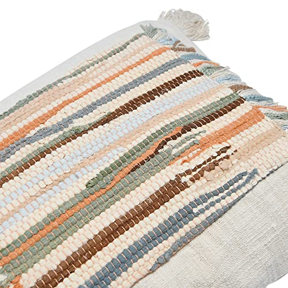 Creative Co-Op Woven Cotton Slub Lumbar Applique, Fringe and Tassels Pillow, 24" L x 16" W x 2" H, Multicolor